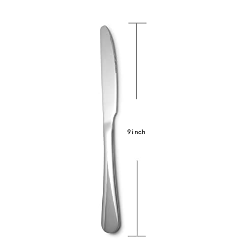LOUVI Stainless Steel 12-Piece Dinner Knives Set, Table Steak Knives set for 12 (Silver 9 Inches)