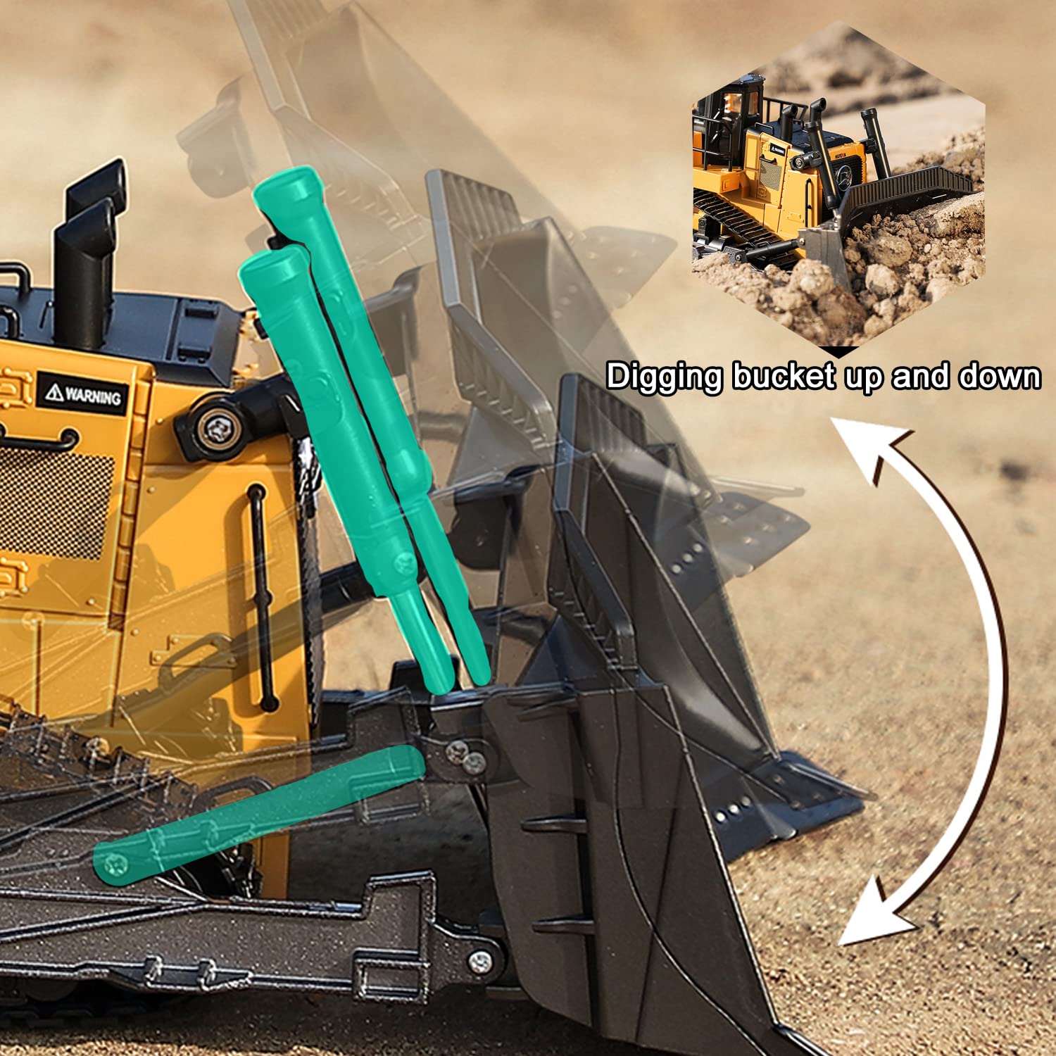 Losbenco RC Bulldozer 1/16 Full Functional Construction Vehicle, 2.4Ghz 11 Channel Remote Control Bulldozer with Light, Sound and Programming Functions for 8, 9, 10 and Up Years Old(Two Batteries)