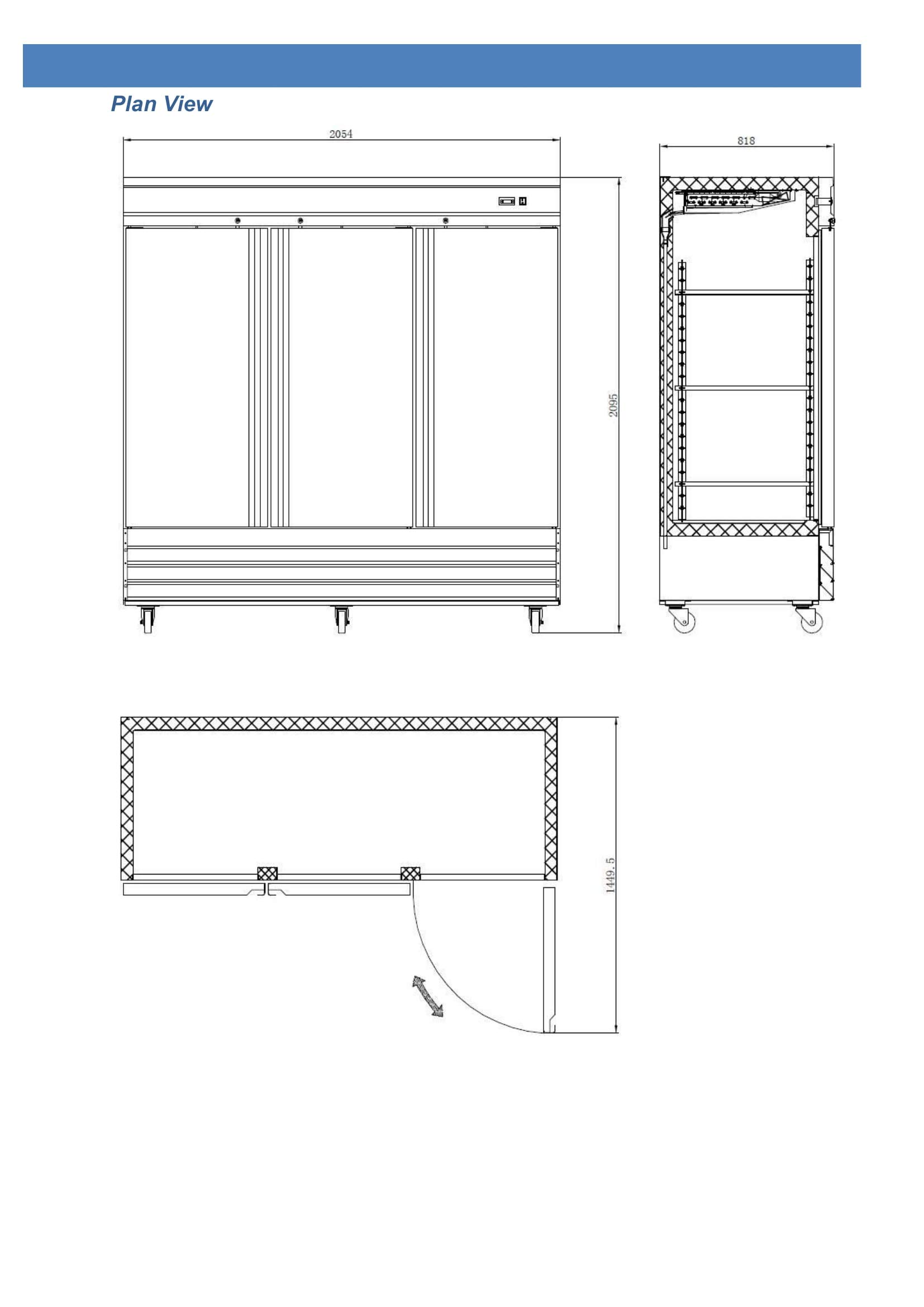 Xiltek New Three Door All Stainless Steel Reach In Refrigerator 72 Cu. Ft