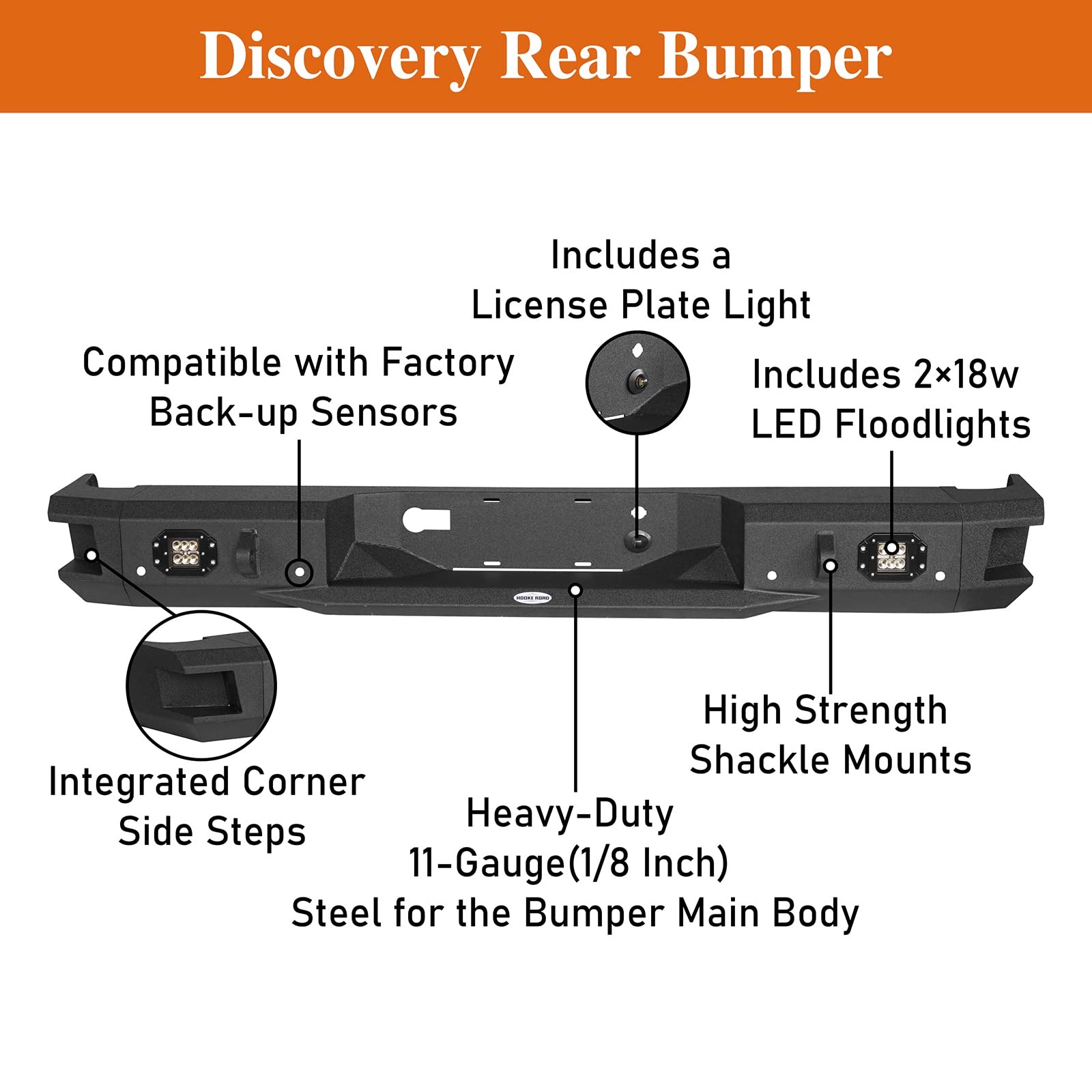 Hooke Road F150 Steel Black Front Bumper w/Winch Plate + Rear Bumper for 2009-2014 Ford F-150 (Exclude Raptor & Flareside) Pickup Truck