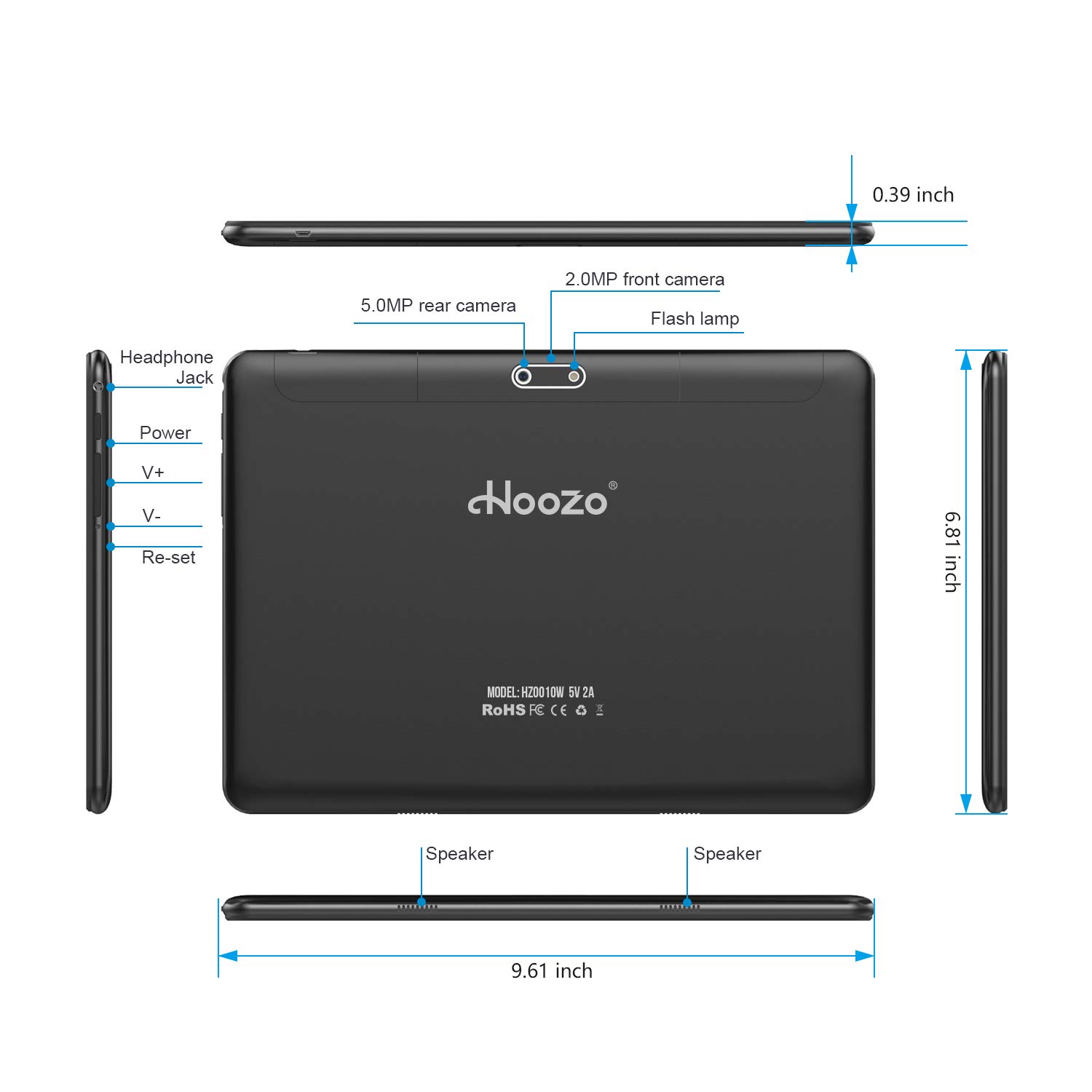 Hoozo Android Tablet 10 Inch, 5G WiFi Tablet, 16 GB Storage,GPS – Black