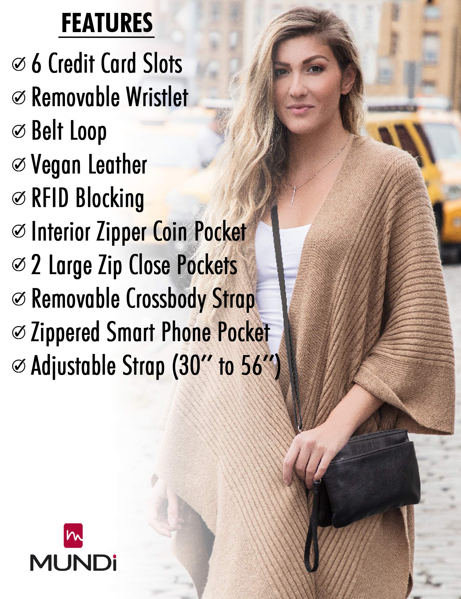 Mundi Brady RFID Wallet Purse Cell Phone Crossbody Bag For Women (Almond)