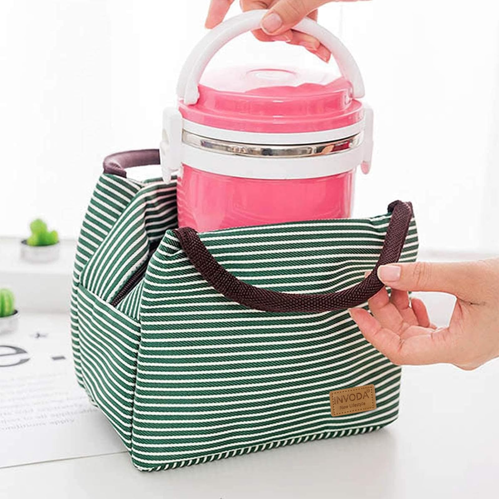 Lunch Bag 4PCS Lunch Organizer for office Lunch Cooler with Zip Closure Foldable Lunch Tote Bag, Reusable Lunch Holder Insulated Lunch Container Picnic Bag for Men Women