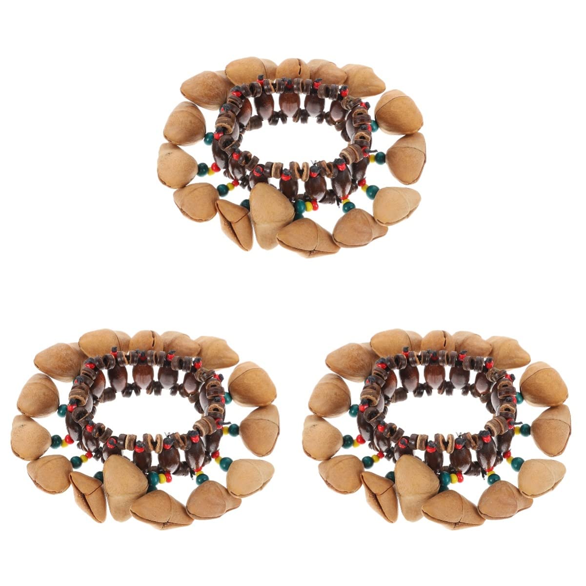 Milisten Ankles Bell 3pcs Party Girls Hand Accessories Assorted Djembe Handbell Men Shell Bangle Bell Conga Nut Ethinc Drum Musical Color Band Wrist Shaker Bracelet Women Nuts Bracelet