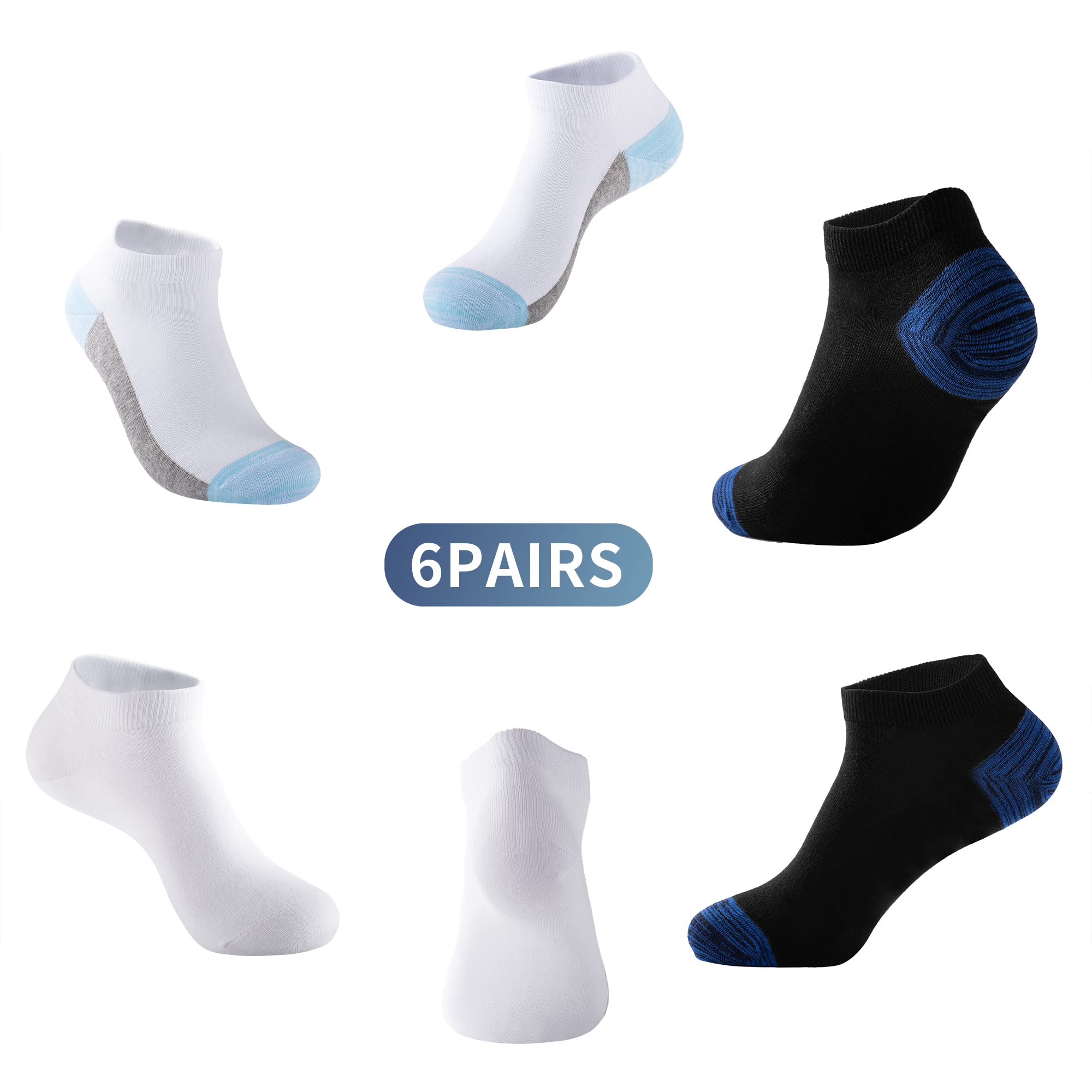 IEOVIEE Women Athletic Ankle Socks Low Cut Cushioned Running Socks Soft Cotton No Show Socks for US Size 7-12(6 Pairs)
