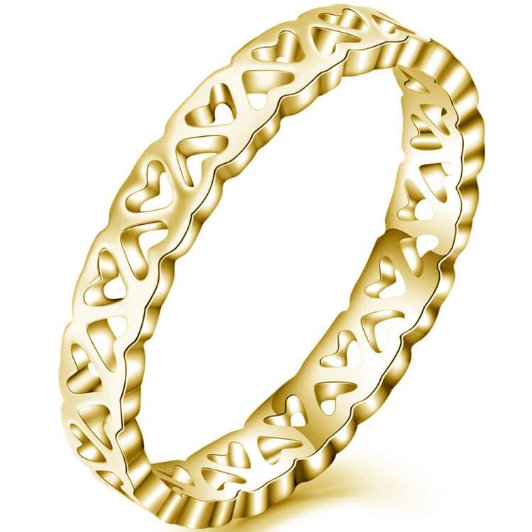 Jude Jewelers 3mm Stainless Steel Heart Shaped Stackable Wedding Band Promise Ring (Gold, 5)