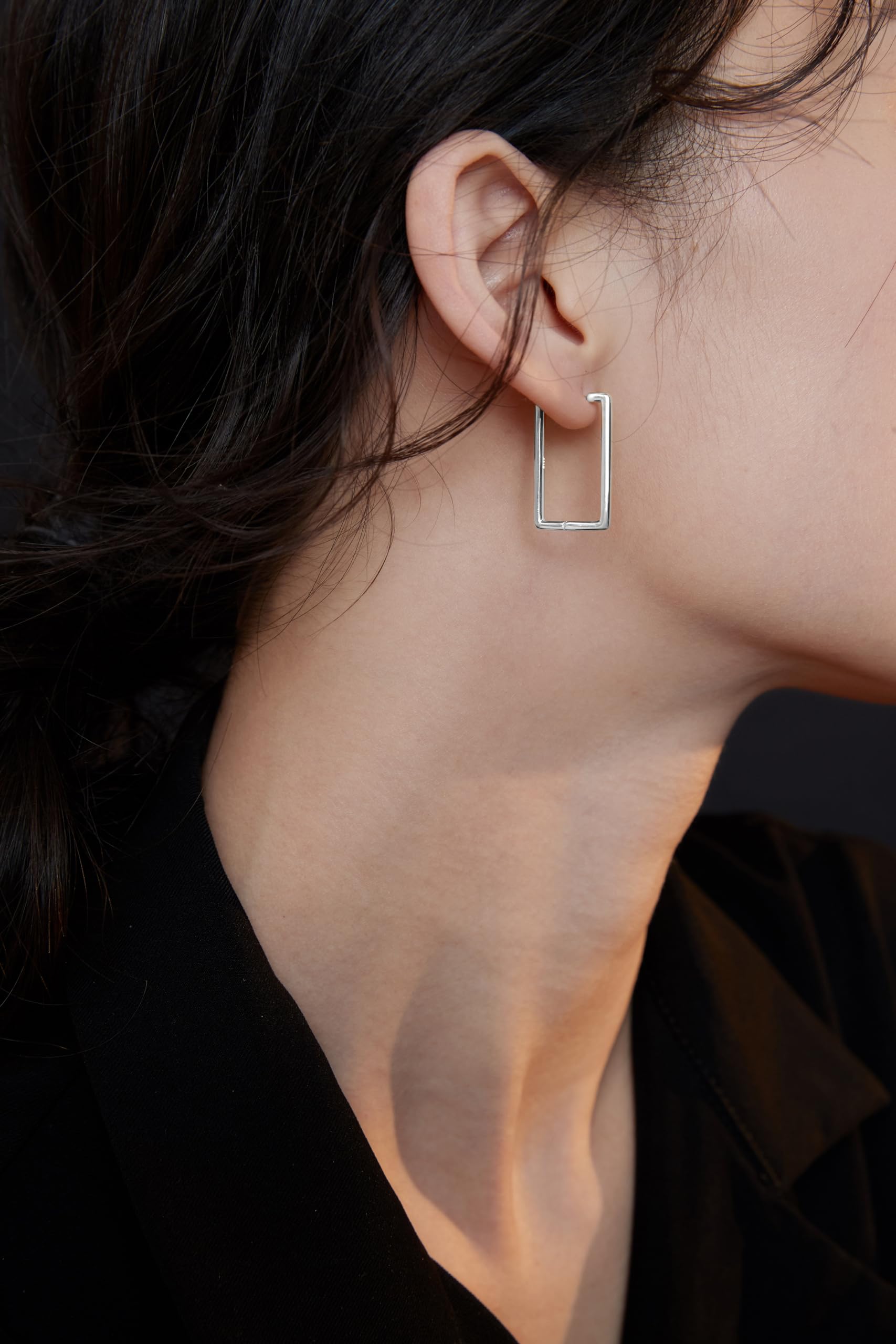 JOERPH Rectangle Hoop Earrings 925 Sterling Silver Square Huggie Hoop Earrings Rectangle Huggie Hoop Jewelry for Women