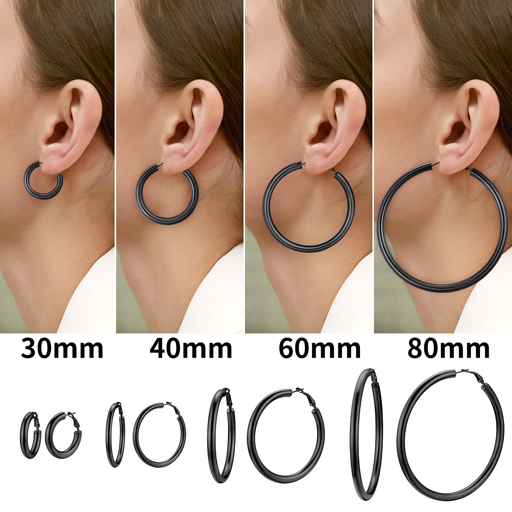 Hoop Earrings 40mm Diameter| Black Hoop Earrings Lightweight Hypoallergenic Earring Minimalist Jewelry