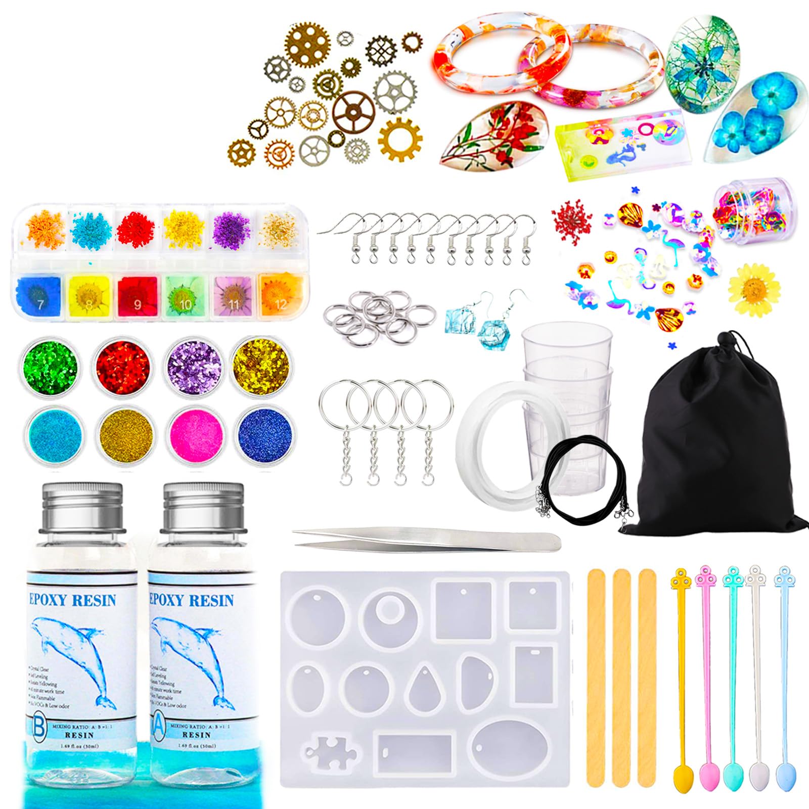Innorock Epoxy Resin Jewelry Making Kit - Epoxy Resin Kit for Beginners with Resin molds Silicone Kit Bundle - Crystal Clear Resin Casting Art Kits for Earrings Bracelets Keychain Pendant Necklace