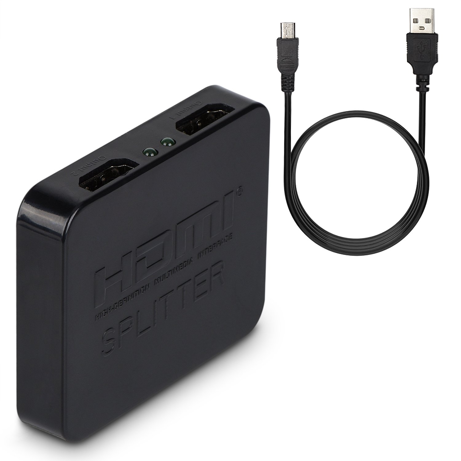 HDMI Splitter 1 in 2 Out, HDMI Splitter 1 x 2 Amplifier for Dual Duplicate Monitors Support 3D 4K@30HZ Full HD 1080P for Xbox PS4 Blu-Ray Player HDTV