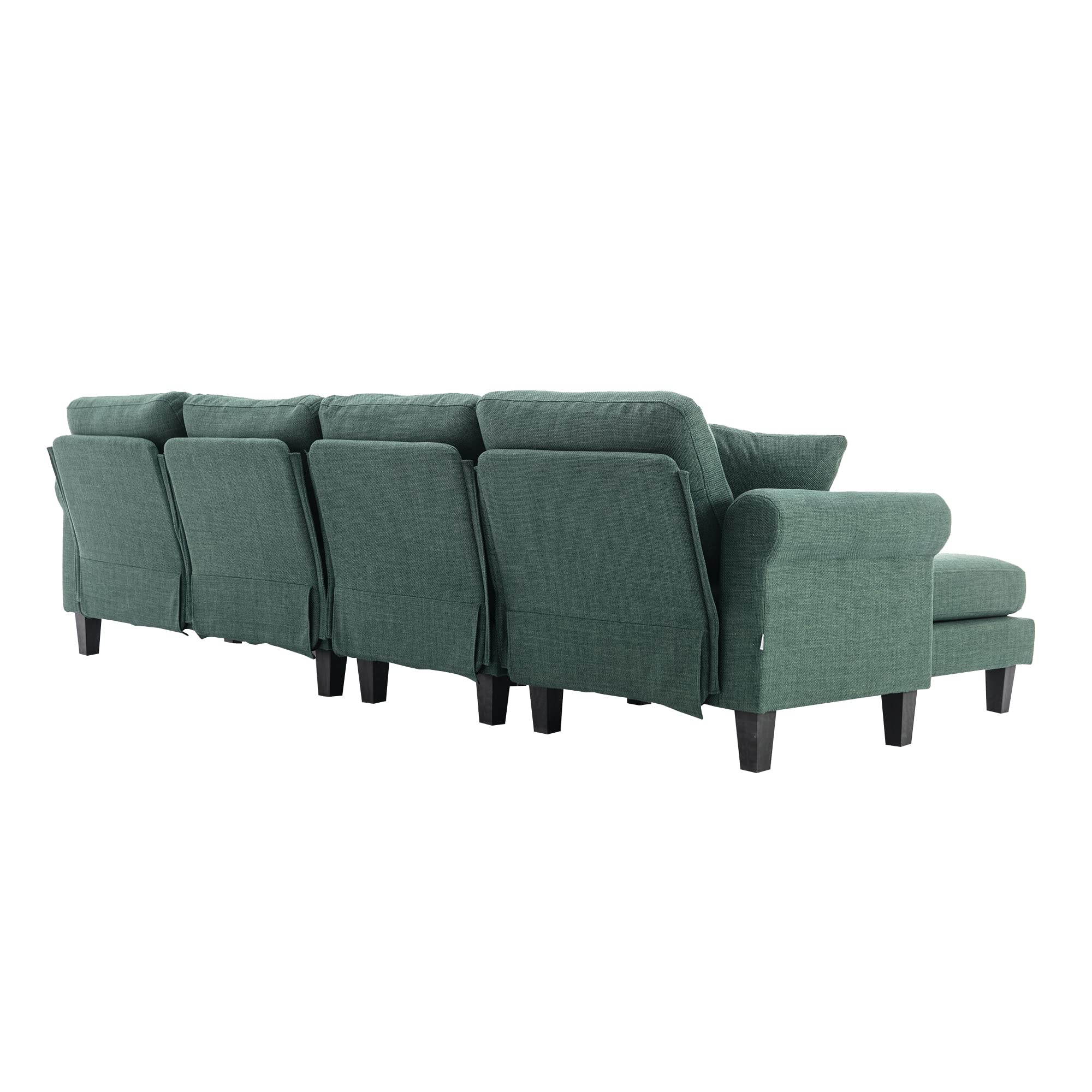 OUYESSIR U-Shaped Sectional Sofa Couch, 4 Seat Sofa Set for Living Room, Convertible L-Shaped Linen Couch Set with Chaise Lounge, Ottoman and Pillows,109 inches (Emerald Green)
