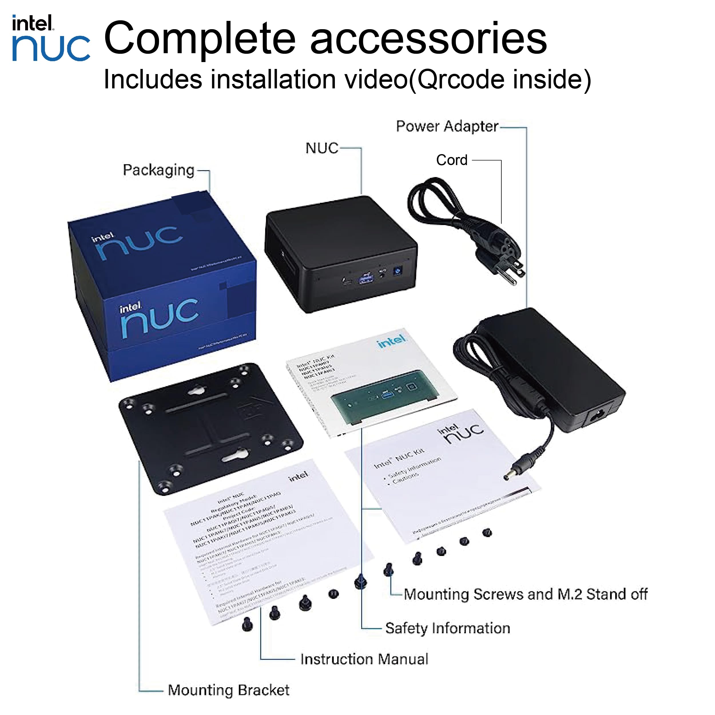 Intel NUC 11 Pro NUC11PAHI5 Panther Canyon Mini PC, Core i5-1135G7, Barebone ( NO RAM, NO SSD, NO OS ), with Intel Original Power AC Cord, Support 4K/WiFi 6/4K Quad Display/Bluetooth 5/Thunderbolt 3
