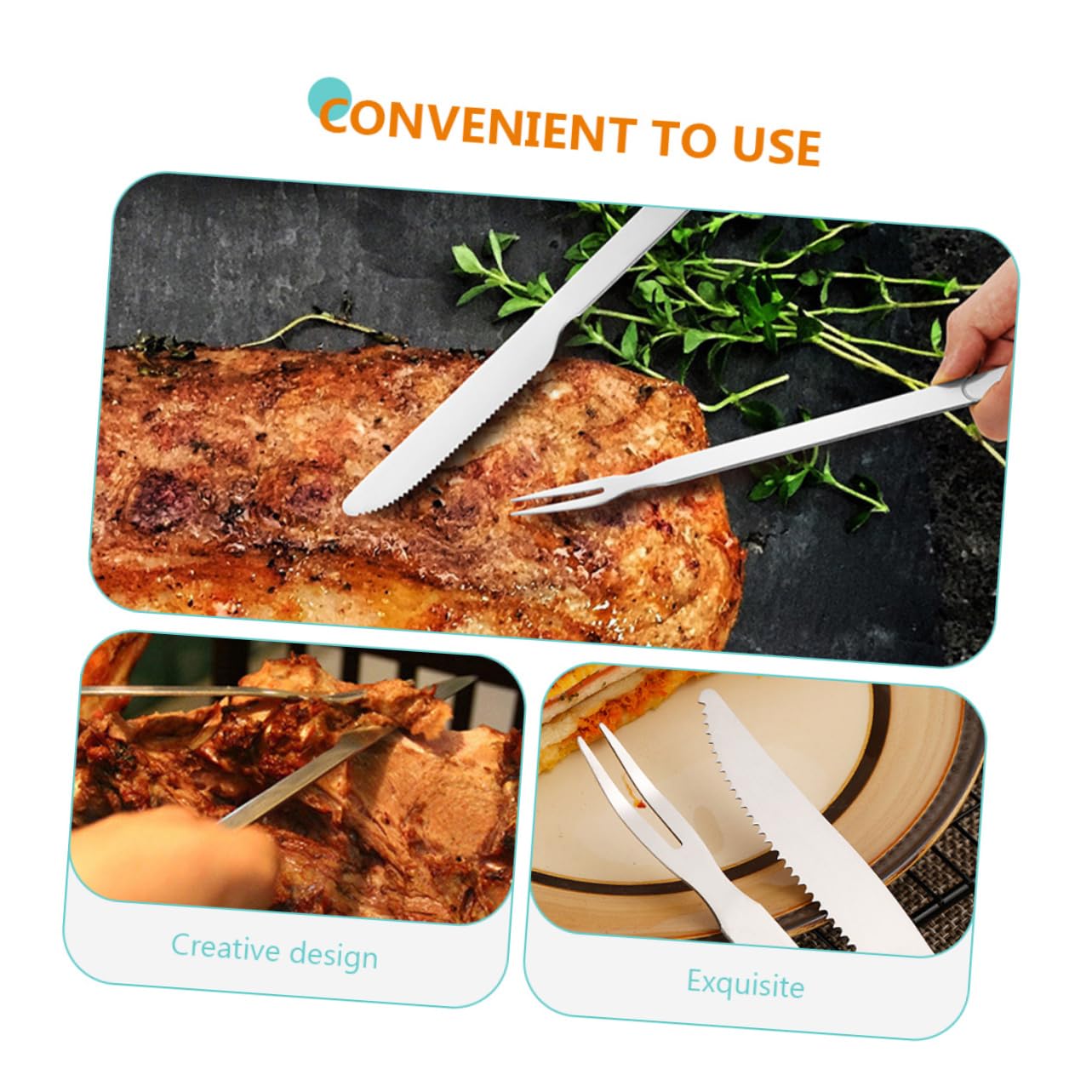 Happyyami 4 Sets Barbecue and Fork Stainless Carving Fork Guard Barbecue Cutter Carving for Meat Kitchen Fork Utensil Meat Fork Sushi Kit Kitchen Gadget Cutting Machine Portable