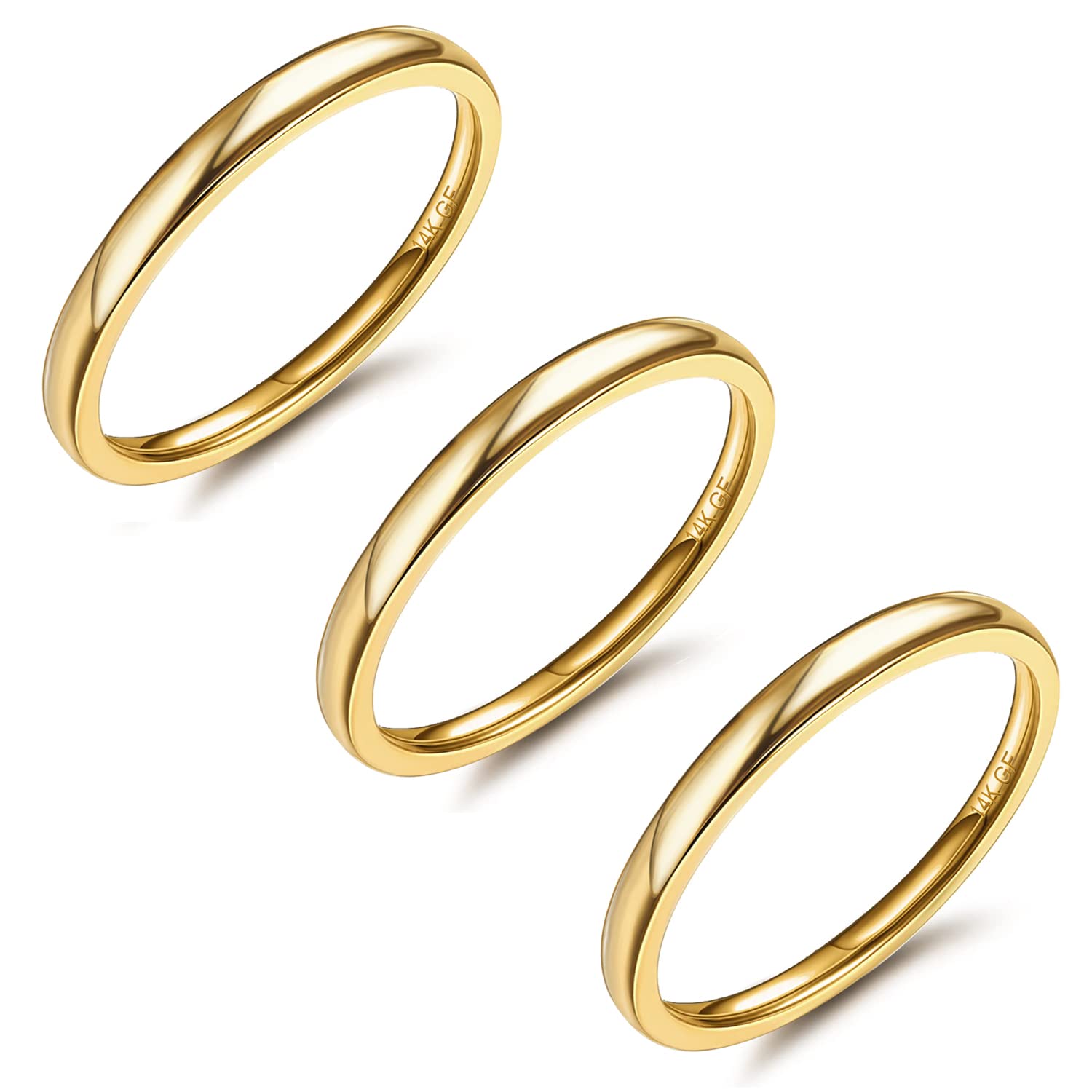 Jstyle 14K Gold Filled Rings Stacking Rings for Women StackableThin Ring Plain Knuckle Thumb Statement Rings Midi Pinky Band Rings Comfort Fit 3PCS 3mm 9