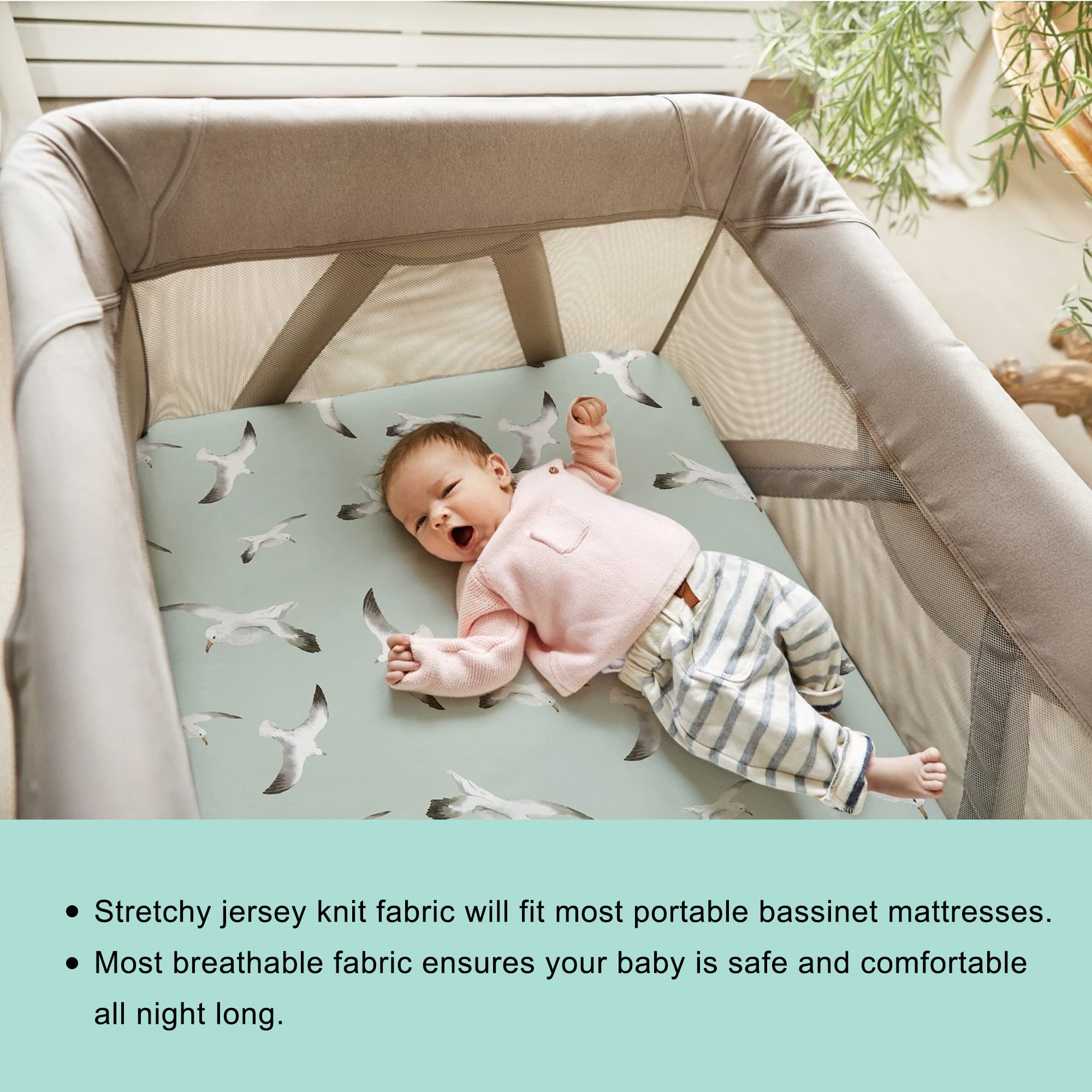 Pack n Play Stretchy Fitted Playard Sheet Set BROLEX Portable Mini Crib Sheets ,Convertible Mattress Cover ,Ultra Soft Material, 2 Pack, Duck Seabird