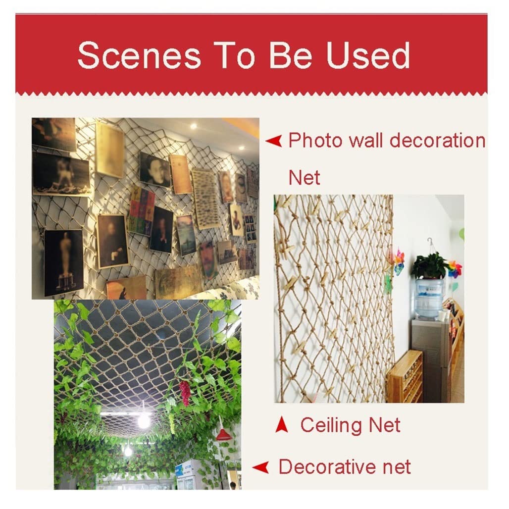 OUYOXI Balcony Anti-Fall net Hemp Rope Child Safety Net Ceiling Decoration Net Hanging Clothes Net Partition Protection Net Rope Net Safety Net Thick Hemp Rope Net Dia 4mm Mesh 6cm(Size: