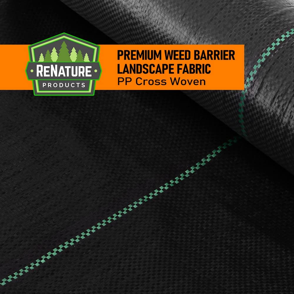 LAVEVE 4FT x 100FT Weed Barrier Landscape Fabric, 3.2oz Premium Heavy-Duty Gardening Weed Control Mat, Ground Cover for Gardening, Farming with 30 U-Shaped Securing Pegs(2 Pack 4x50FT)