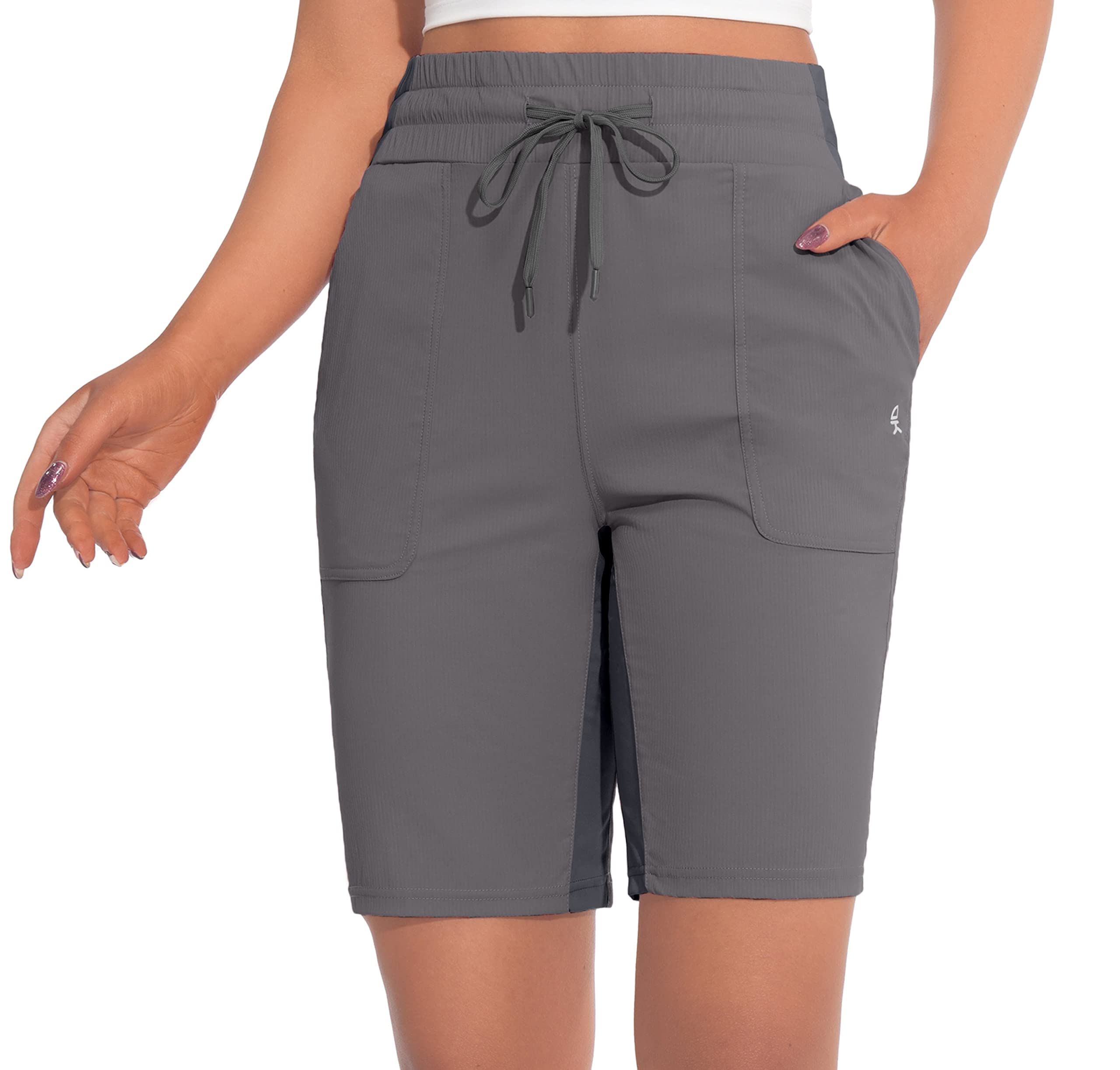 Little Donkey Andy Women's Quick Dry Hiking Bermuda Shorts, Stretch Golf Shorts, Elastic Waist with Drawstring Steel Gray L