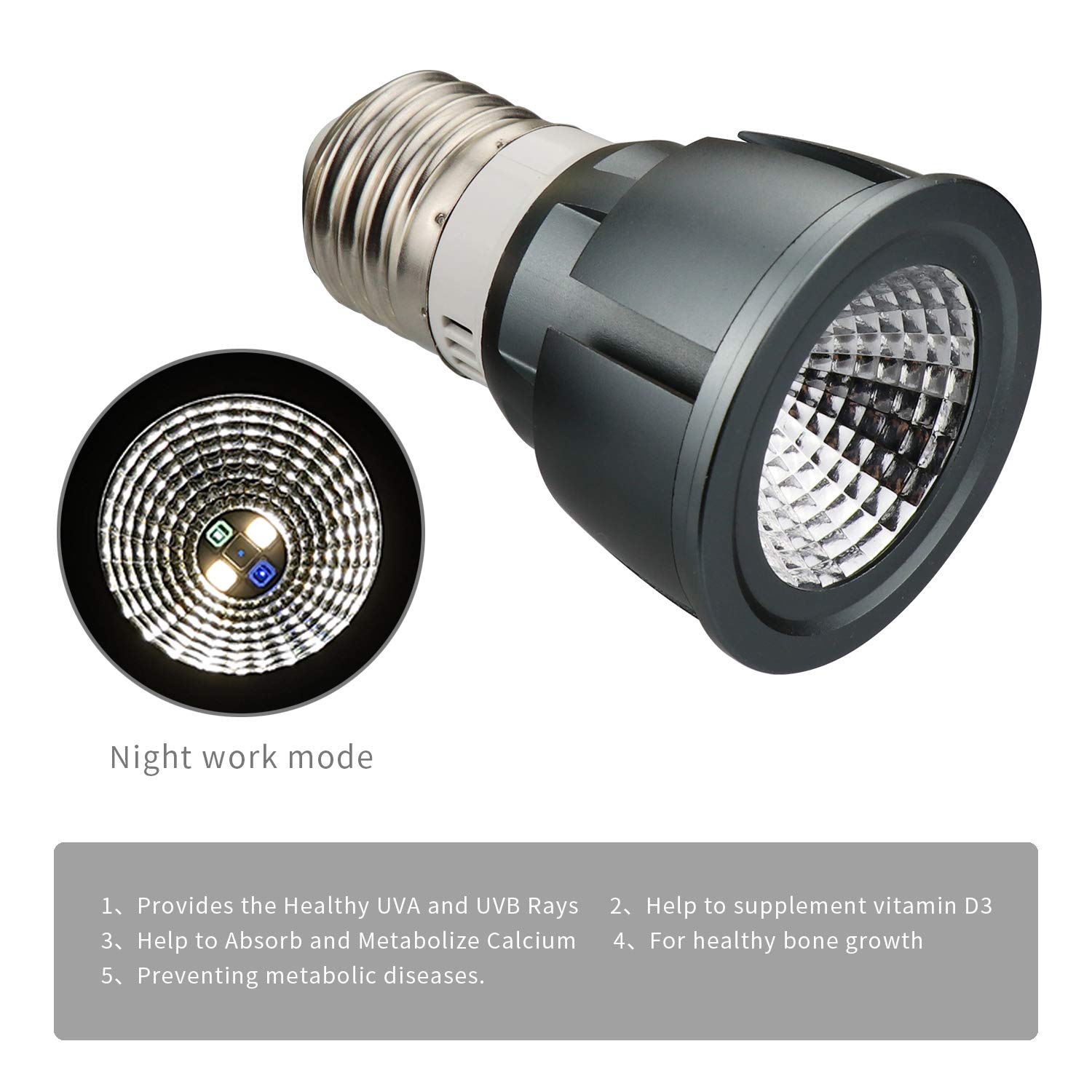 Honpal Led Reptile Light, LED UVA + UVB Sun Lamp for Amphibian Turtle Bearded Dragons Chameleon Lizard and Snake to Reptile Heat lamp (3 W)