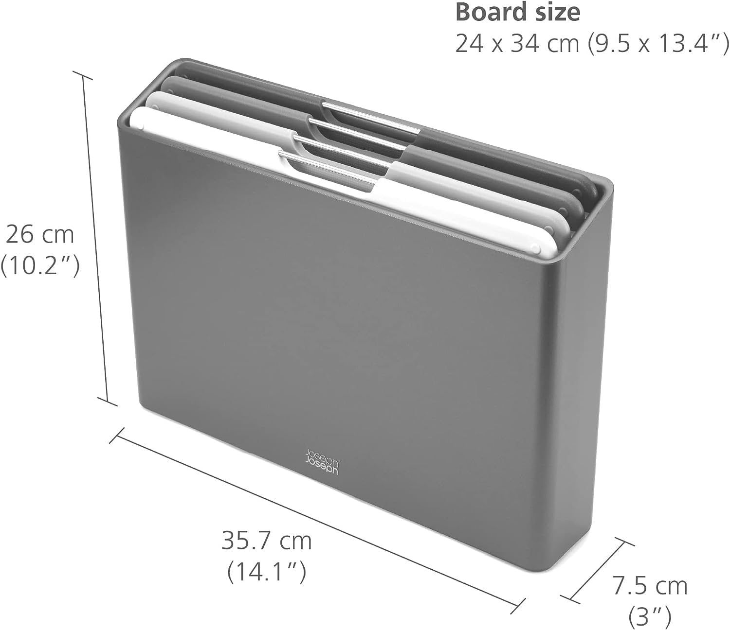 Joseph Joseph Folio Plastic Kitchen Cutting Board Set with Storage Case Color-Coded Easy-Access Design Dishwasher Safe Non-Slip, Large, Silver