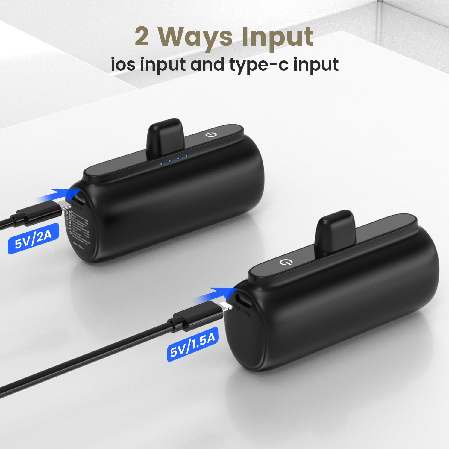 HUAENG Portable Charger for iPhone, 5500mAh Plug in Ultra-Compact Power Bank Small Battery Pack Phone Charger Compatible with iPhone 14 13 12 11 Pro Max XR XS X 8 7 6 Airpods-Black