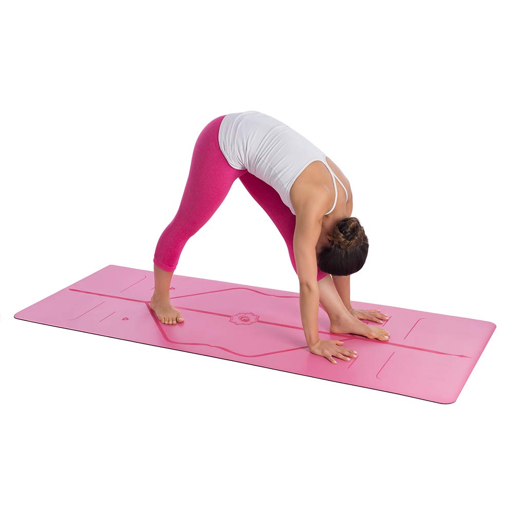 LIFORME Original Yoga Mat & Travel Mat Bundle Pack β Patented Alignment System, Eco-Friendly, Non-Slip Warrior-Grip, Made with Natural Rubber, Thick, Sweat Resistant, Comfortable - Pink/Pink