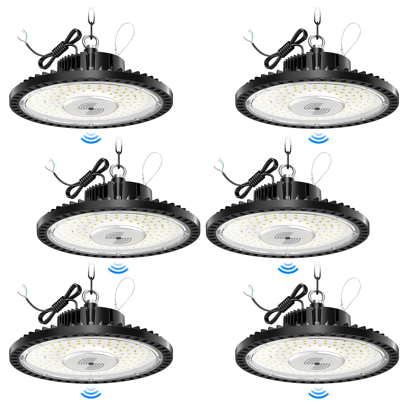 Sararoom 6Packs 150W UFO LED High Bay Light with Motion Sensor, 5000K LED Shop Light with Remote Control 3 Modes, 22500LM LED Work Shop Light with 2.5' Cable for Factories Garage Workshop