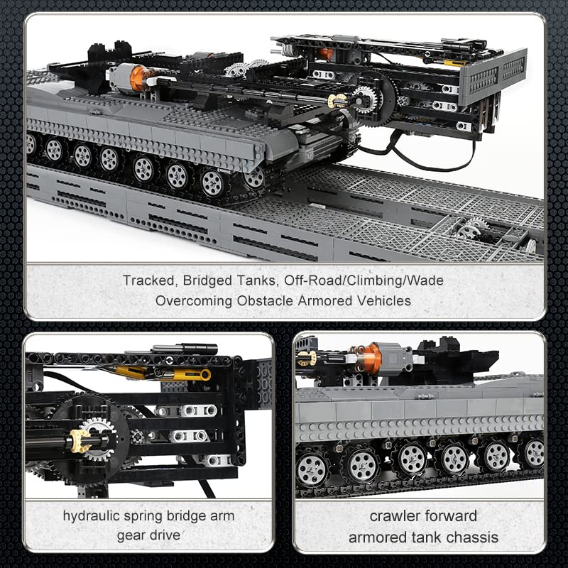 Mould King 20002 MOC Technology Tank Bridge Construction Vehicle Building Blocks Model,Type Bridge Layer Remote Control Transporter Tank,Technology Clamping Modules kit with Engines,2388 Pieces