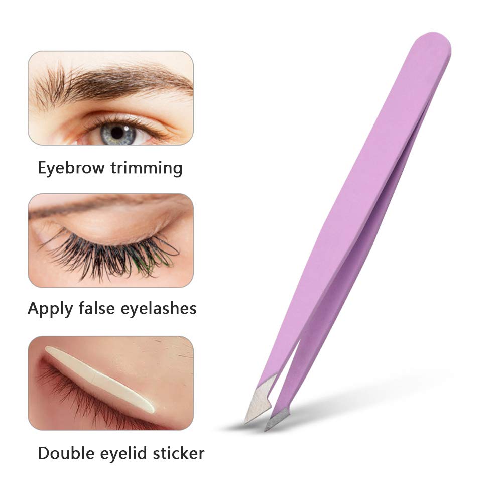 JEPOZRA Tweezers Set 5pcs-Professional Stainless Steel Tweezers with Curved Scissors, Slant, Angled and Pointed tweezers, for Eyebrows, Splinter & Ingrown Hair Removal