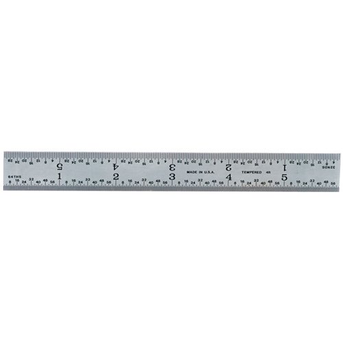Mitutoyo 182-101, Steel Rule, 6" (4R), (1/8, 1/16, 1/32, 1/64"), 3/64" Thick X 3/4" Wide, Satin Chrome Finish Tempered Stainless Steel