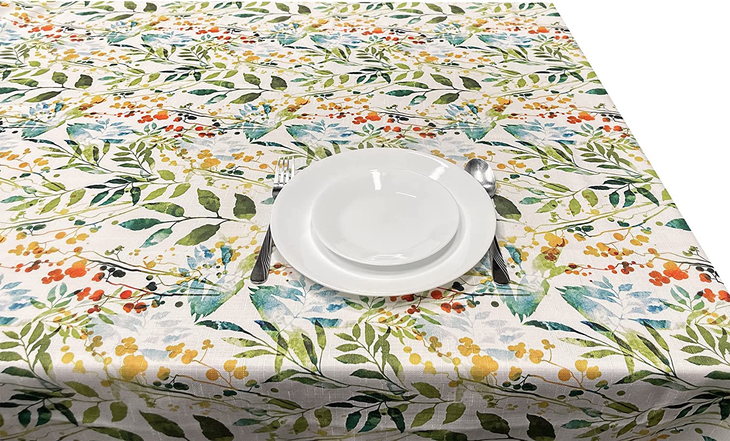Kovot Tablecloth Floral 60" x 84" Table Cover for Indoor or Outdoor Summer Spring Fall Flower Design Rectangle Oblong Tablecloth - Green Leaves