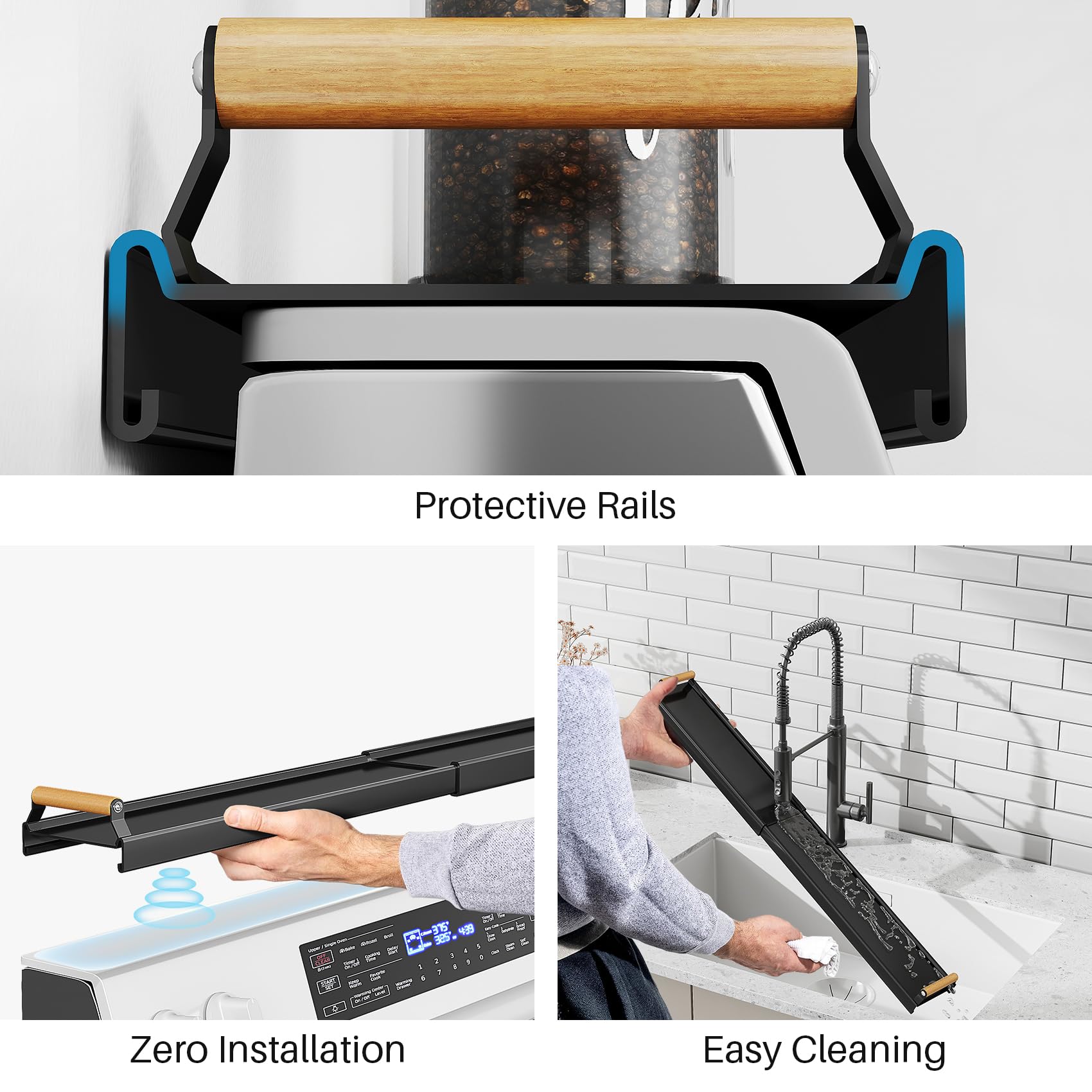 Magnetic Stove Top Shelf Spice Rack Organizer - Adjustable (16.9" to 30") Over the Stove Shelf for Kitchen Storage, Rustproof Oven Shelf for Back of Stove, Black