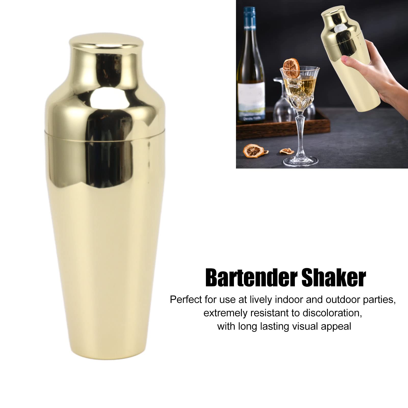 Mokylor Cocktail Shaker, 24 oz Insulated 304 Stainless Steel Cocktail Shaker Bartender Shaker Metal Martini Shaker for The Home Bartender (Luxury Gold)