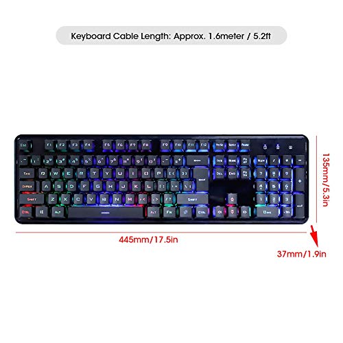 Pomya USB Keyboard Mouse Set, Gaming Keyboard with Backlight Effet with Mouse 800 1200 1600dpi Adjustable Universal for All System