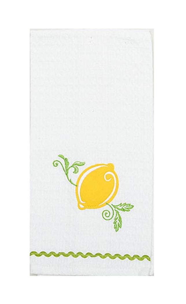 Loving Home Classic Cotton Flat Waffle Weave Lemon with Blossom Yellow Striped Dishtowel Set of 2 Tea Towels