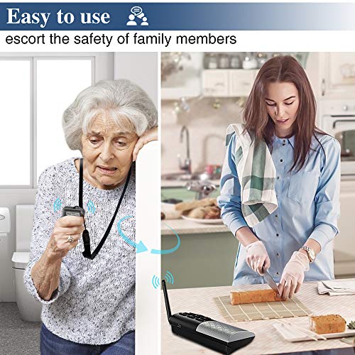 Hosmart Wireless Two-Way Conversation Caregiver Pager for Elderly Senior, Personal Alert Alarm,Call Button for Home Safety (Black)