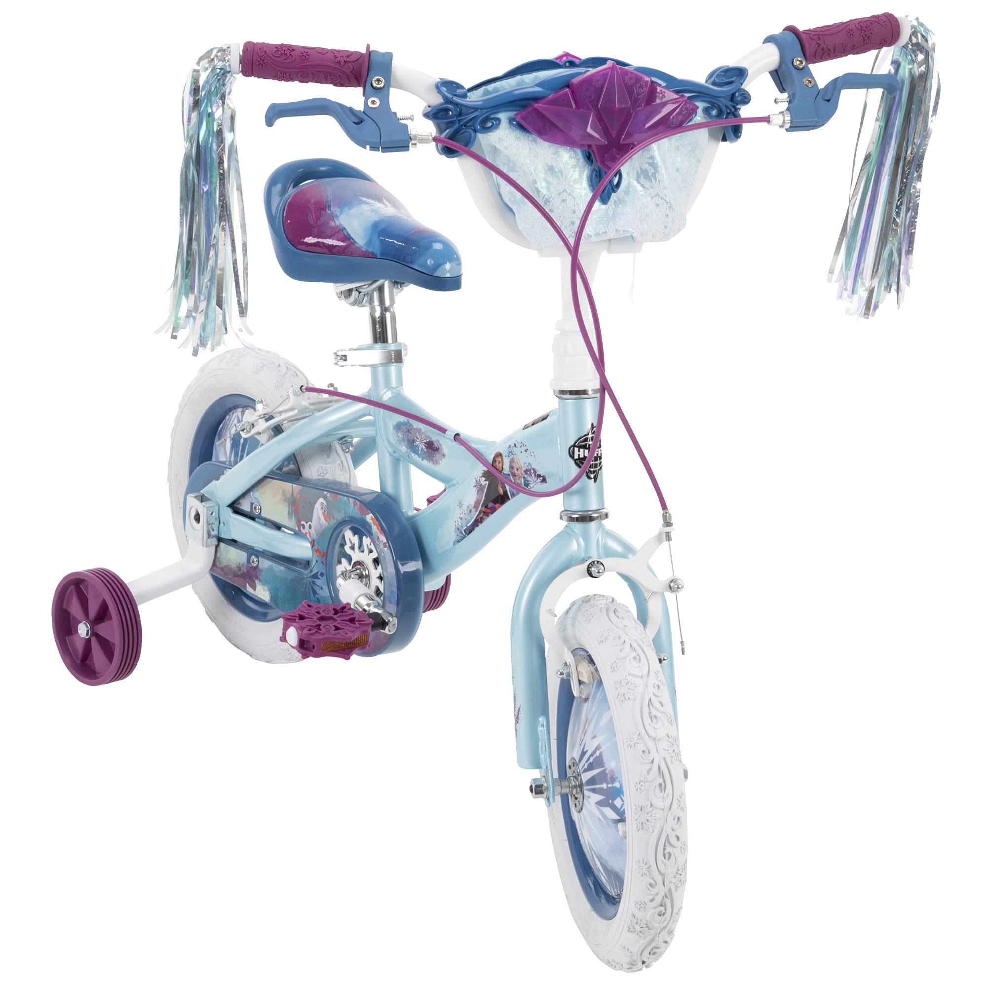 Huffy Disney Frozen 2 12 Inch Girl’s Bike with Training Wheels, Streamers & Basket, Quick Connect Assembly