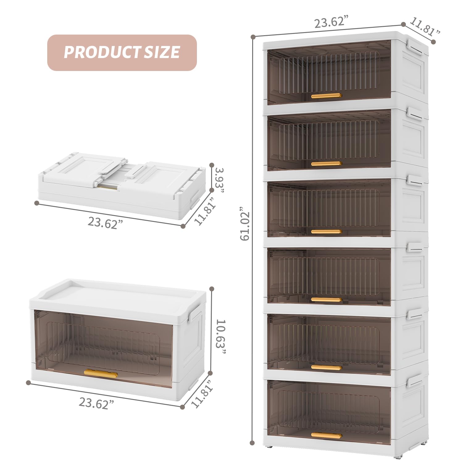 Storage Bins with Lid, 55 Quart Collapsible Storage Bins With Wheels, 6 Packs Plastic Storage Bins with Drawers, Large Closet Organizers and Storage, Stackable Storage Bins for Closet,Dorm