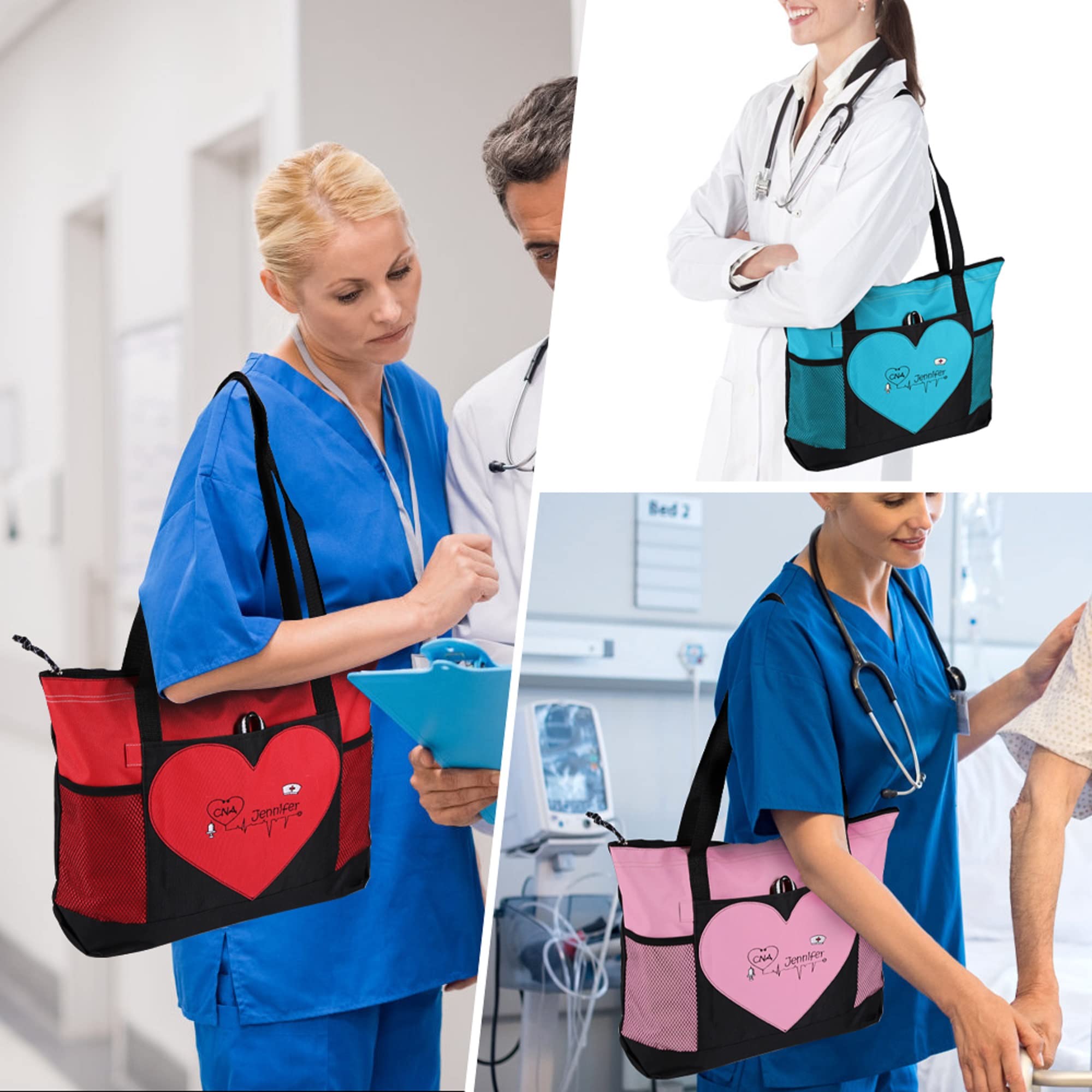 KRFITYA Personalized Nurse Tote Bag, CNA, RN, LPN Custom Heart Stethoscope Initials Gift Embroidered Medical Tote Bag