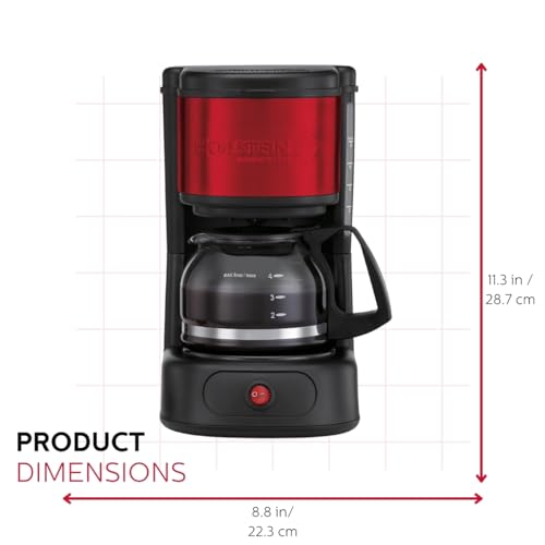 Holstein Housewares 5 Cup Coffee Maker, Black/Metallic Red - User Friendly One-Touch Operation