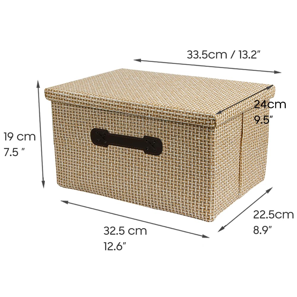 HUATK 2 Pack Small Decorative Storage Boxes with Lids Storage Woven Baskets for Shelves, Closet Organization Bins for Office, Bedroom, Closet, Toys (Khaki)