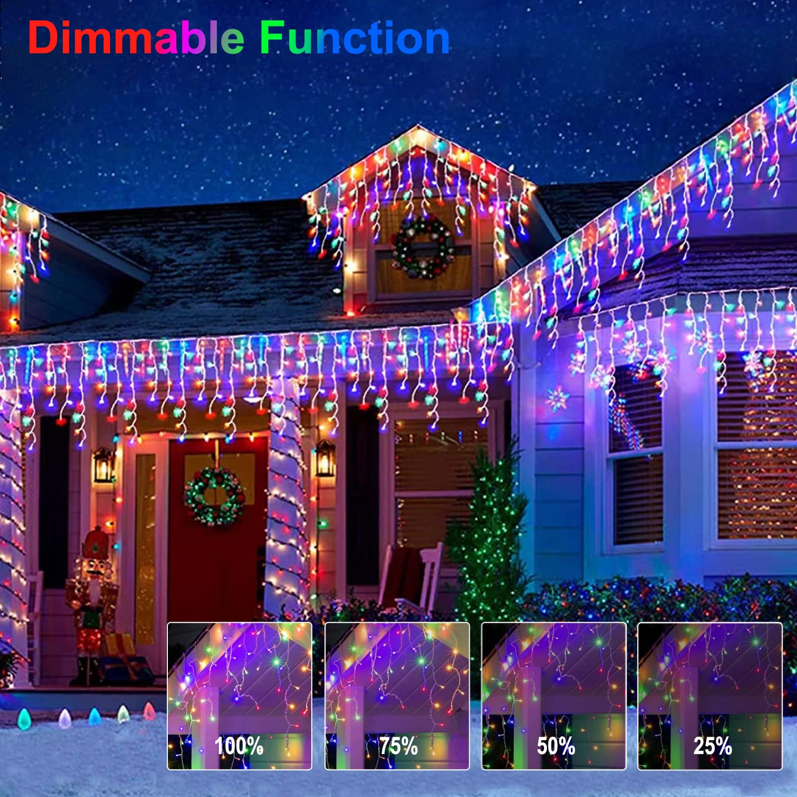Icicle Lights Outdoor, 19.6FT 306 LED 8 Modes Icicle Christmas Lights with 54 Drops, Icicle String Lights with Remote &Timer, Waterproof Fairy Lights for Indoor Patio Tree House Decor, Pure White