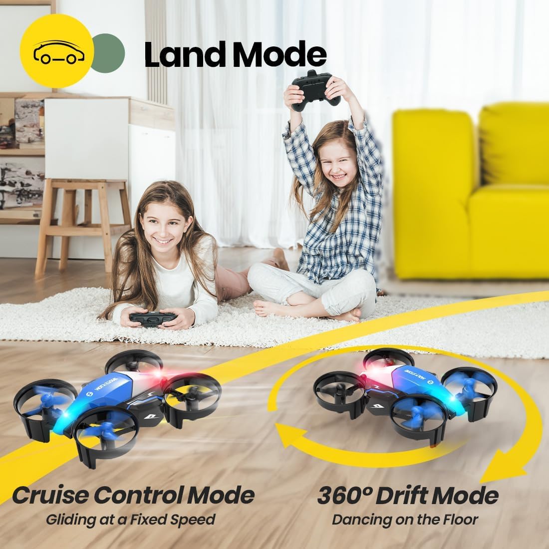 Holy Stone HS210F Mini Drone for Kids, 2 In 1 Small Indoor RC Quadcopter Helicopter Plane with Battery, Land and Fly Mode, Auto Hovering, 3D Flip, Headless Mode, Toy Gift for Boys and Girls, Blue