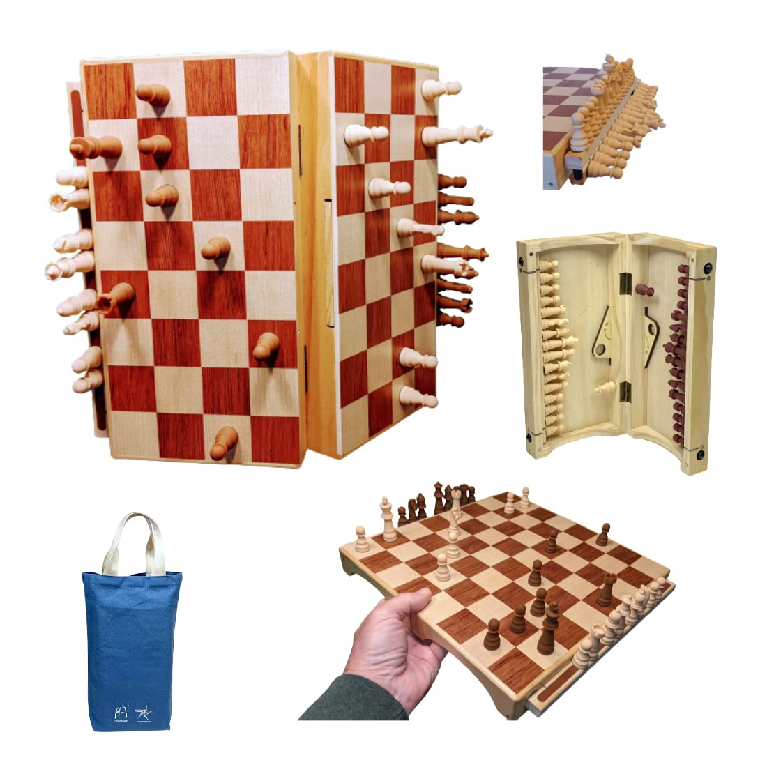 Magnetic Travel Chess Set/w Swing-Out Platforms, Lock The Board Flat, Canvas Carry Bag. Kids Love This Set!