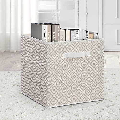 STORAGEIDEAS 13x13 Large Storage Bins, Set of 6 Storage Cubes. Collapsible Cube Storage Bins, Fabric Closet Organizers with Handles for Home, Office, Closet Shelf Cabinet, Bookcase, Cream