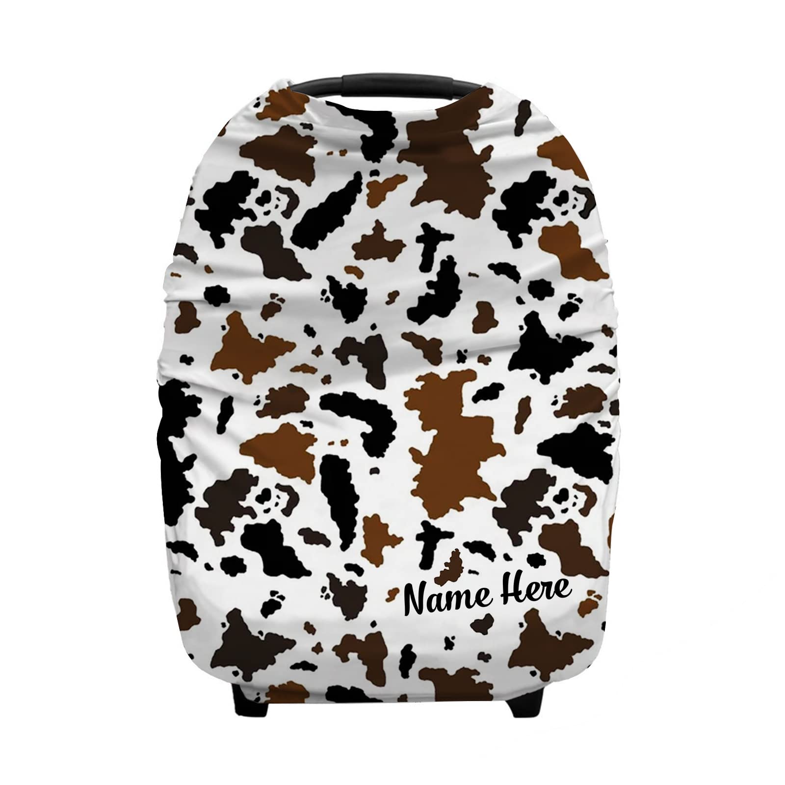Personalized Baby Car Seat Cover for Boys Girls, Custom Nursing Covers for Breastfeeding with Name, Infant Stroller Cover, Baby Carseat Canopy for Newborn, Multiuse Car Seat Canopies, Cow Stripes