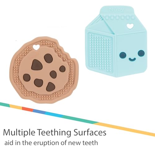 Nuby All Silicone Chocolate Chip Cookie & Milk Carton Teether β 2 Pack, 3+ Months