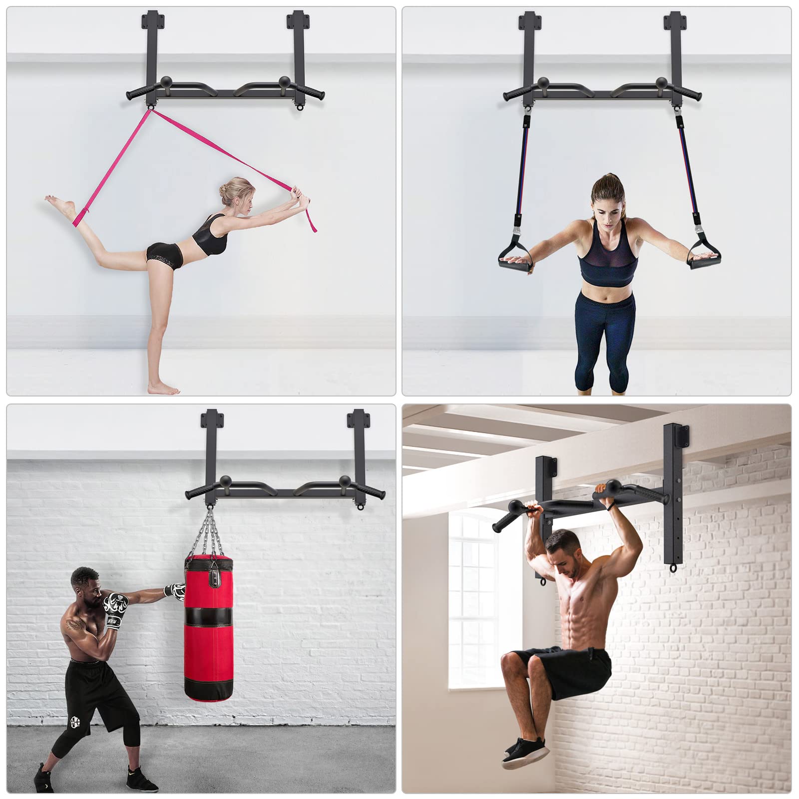 Kipika Multifunctional Joist Mounted Pull Up Bar, 4 Levels of Height Adjustment, Multi-Angle Grip, Chin Up Bar Joist Mount, Home Gym Workout Strength Training Equipment