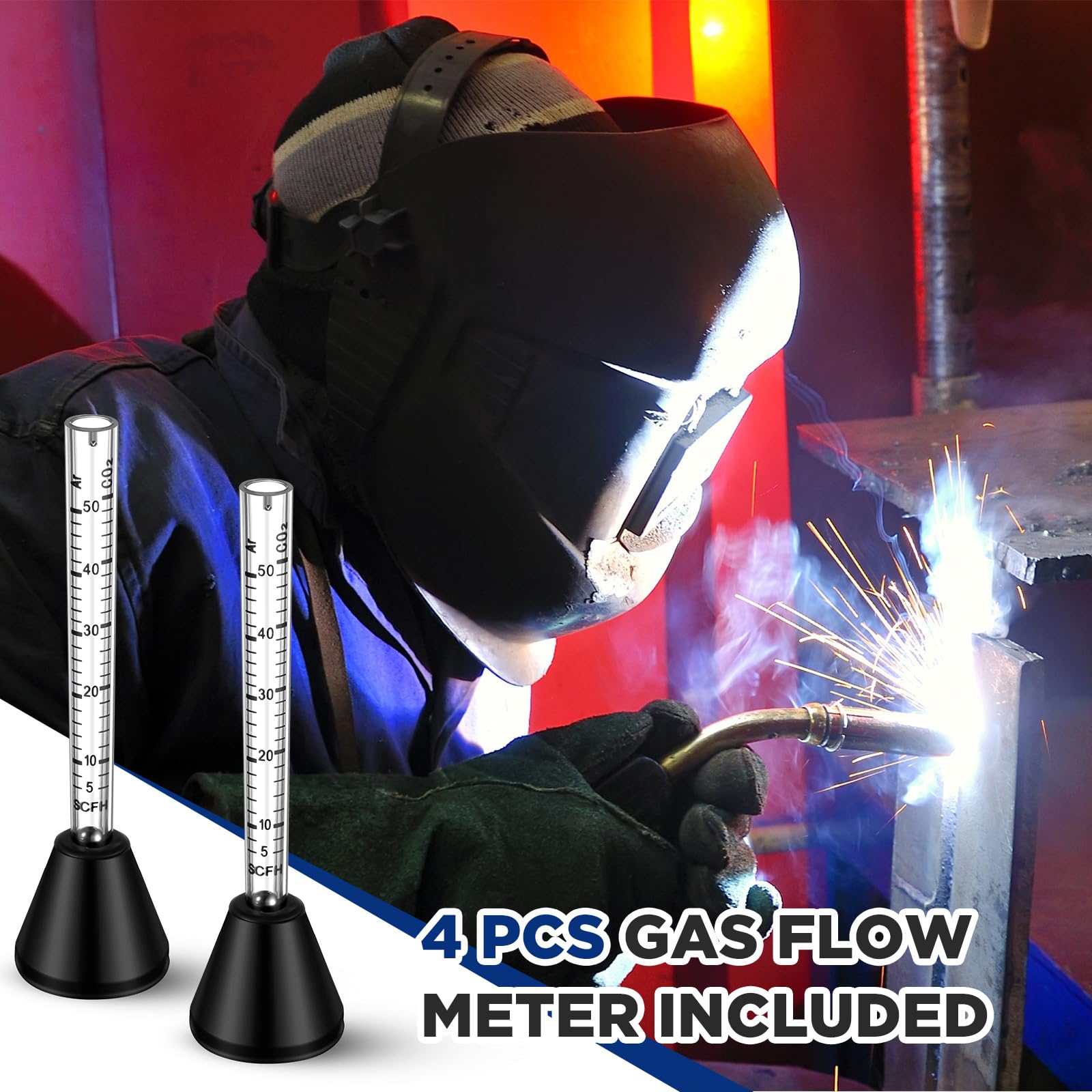 Saysurey 4 Pcs Gas Flow Meter Tester Argon Flow Meter Argon CO2 Flowmeter for Mig Tig Welder Welding Accessories