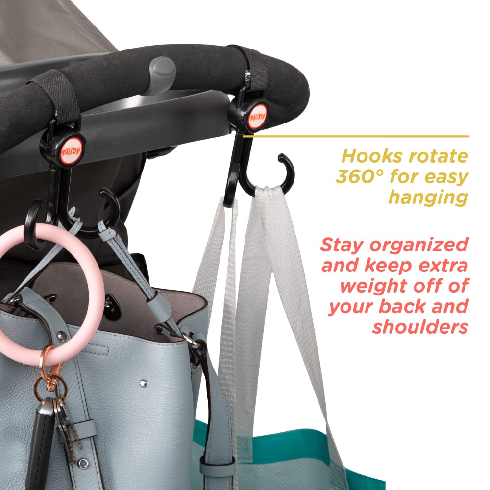 Nuby Double Stroller Hook, Adjustable Hook (Grey)